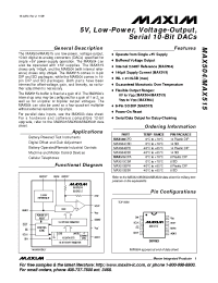 MAX515 (MAXIM) - 5V, Low-Power, Voltage-Output, Serial 10-Bit DACs, 10-14 bit