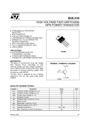 BUL310PI (STMicroelectronics) - High Voltage Fast-switching NPN Power Transistor, 1000V, 5A ...