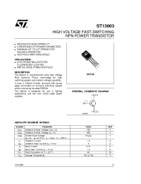 ST13003 (STMicroelectronics) - High Voltage Fast-switching Npn Power Transistor, Power